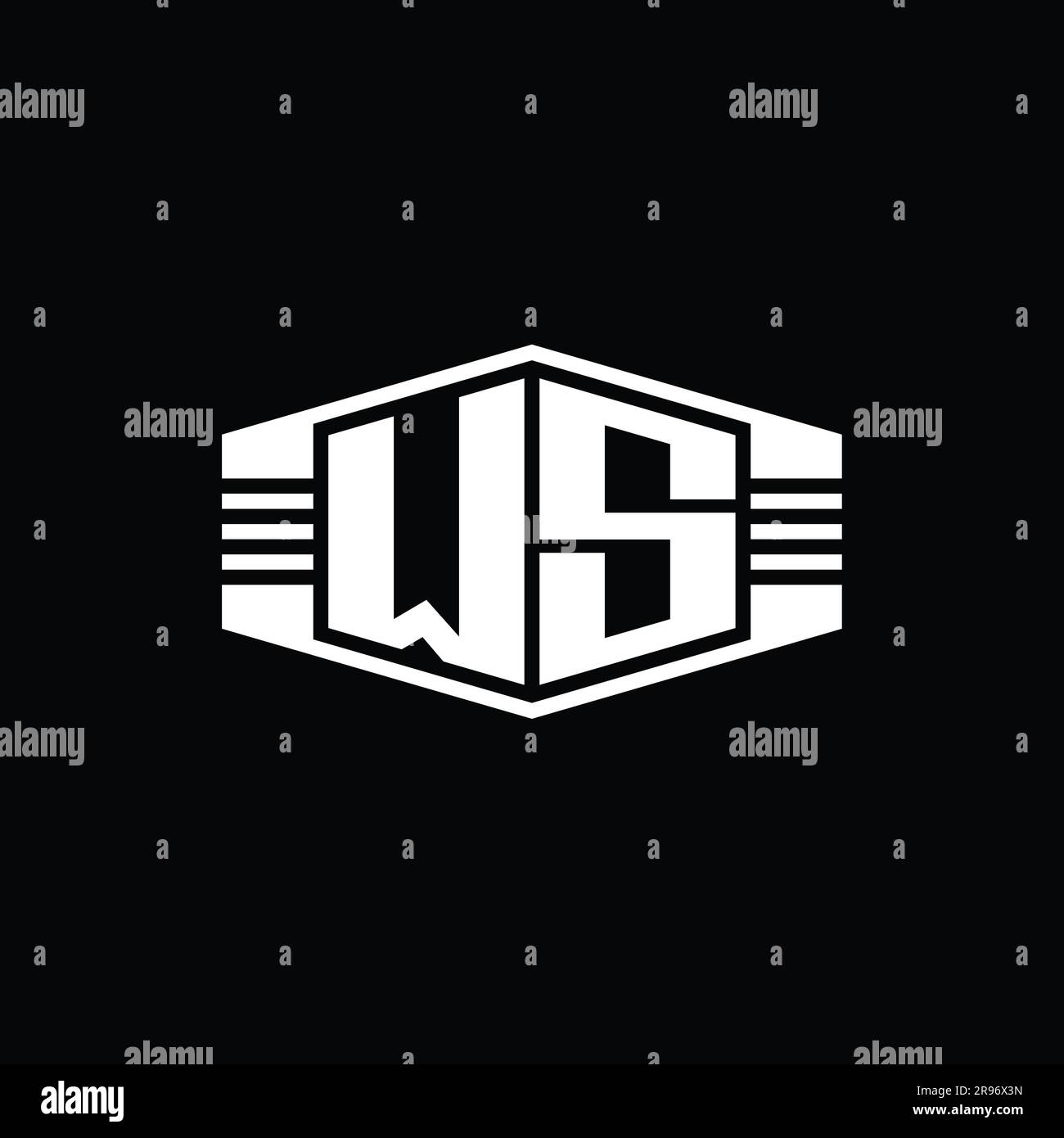 WS Letter Logo monogram hexagon emblem shape with stripes outline style ...