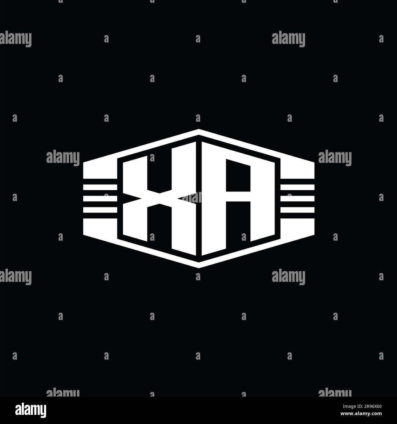 XA Letter Logo monogram hexagon emblem shape with stripes outline style ...