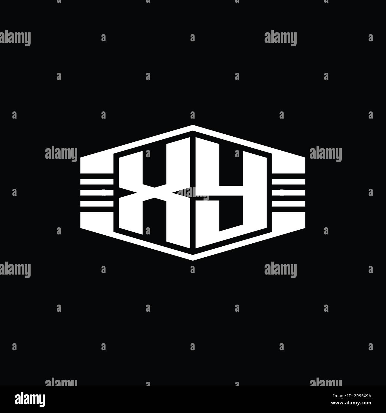 XY Letter Logo monogram hexagon emblem shape with stripes outline style design template Stock ...