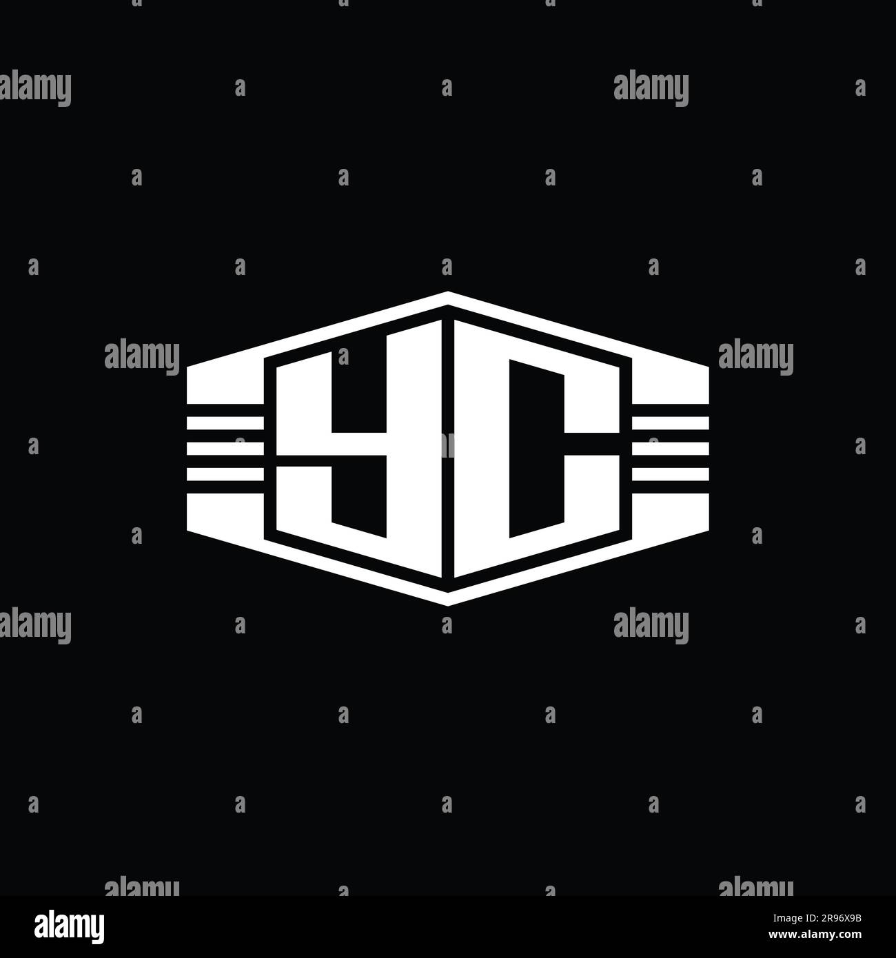 YC Letter Logo monogram hexagon emblem shape with stripes outline style ...