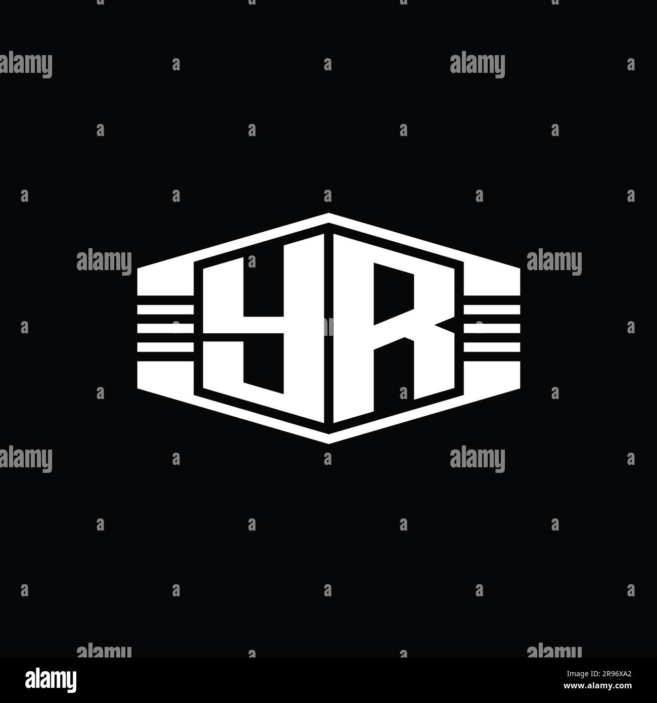 YR Letter Logo monogram hexagon emblem shape with stripes outline style ...