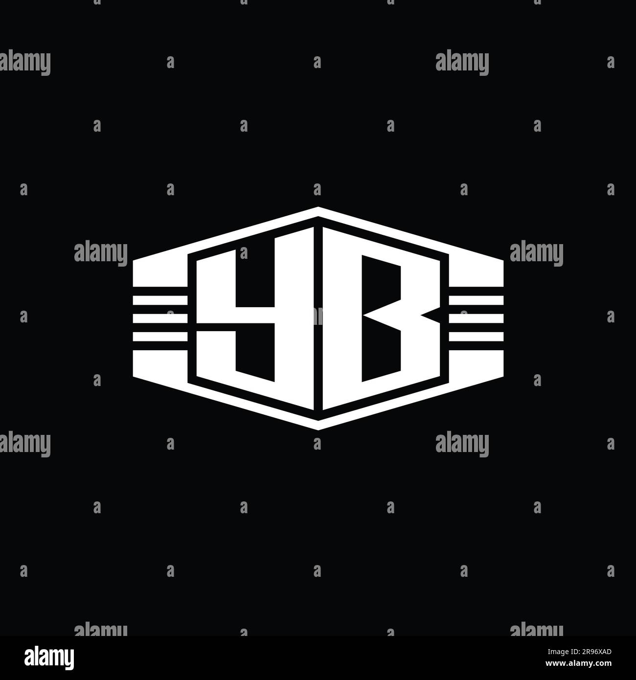 YB Letter Logo monogram hexagon emblem shape with stripes outline style ...