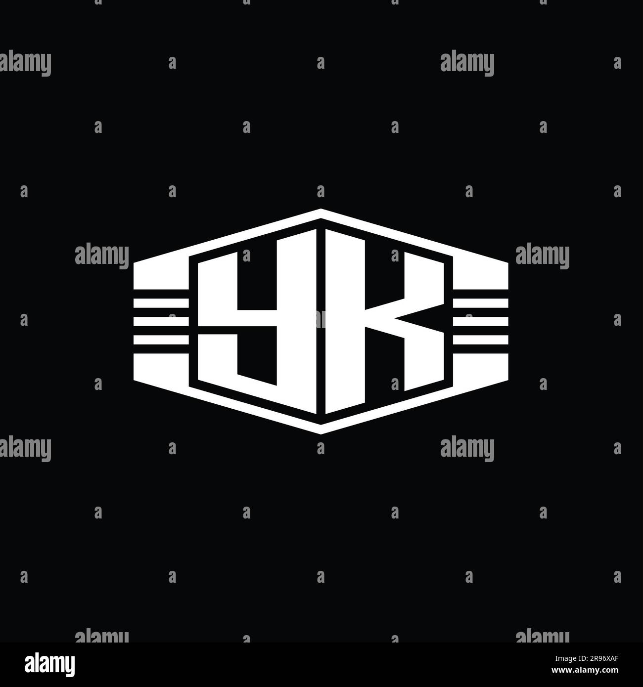 YK Letter Logo monogram hexagon emblem shape with stripes outline style ...