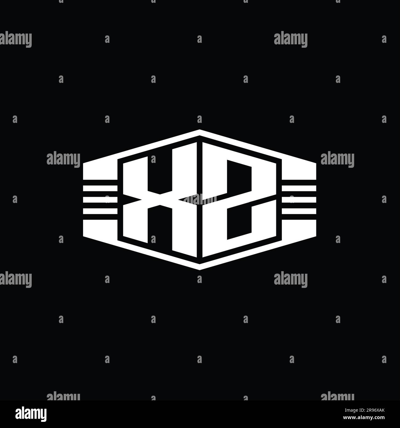 XZ Letter Logo monogram hexagon emblem shape with stripes outline style design template Stock ...