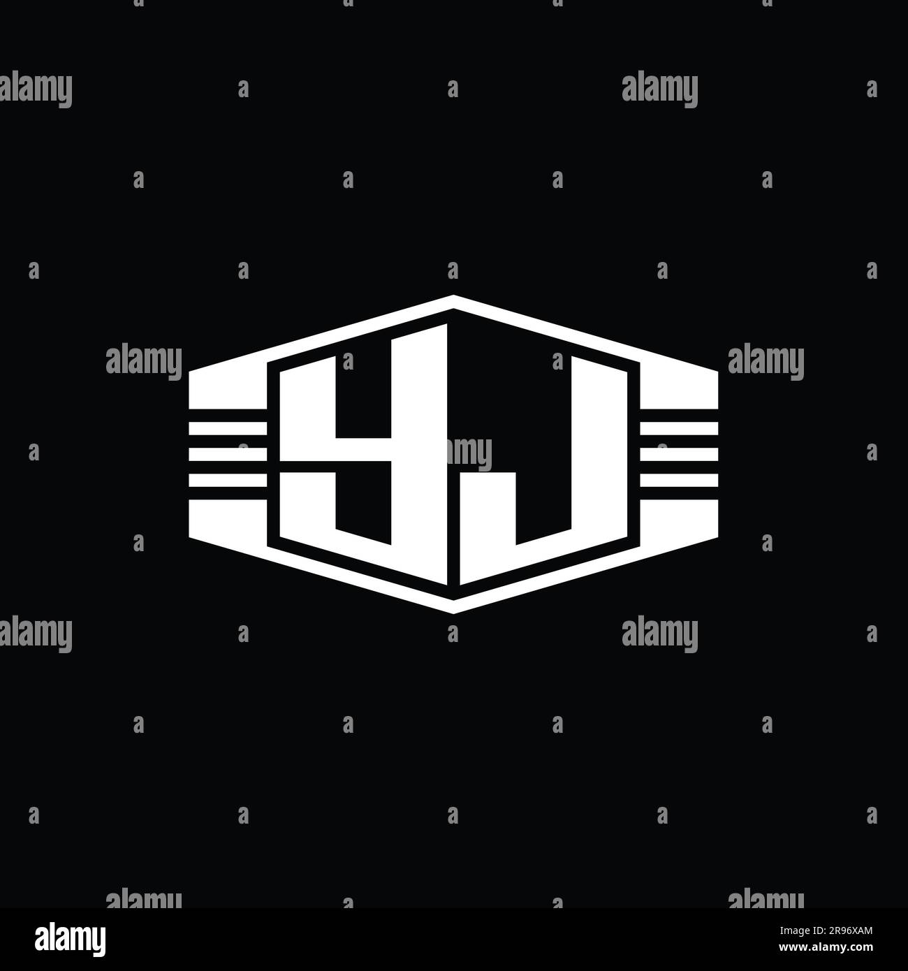 YJ Letter Logo monogram hexagon emblem shape with stripes outline style ...