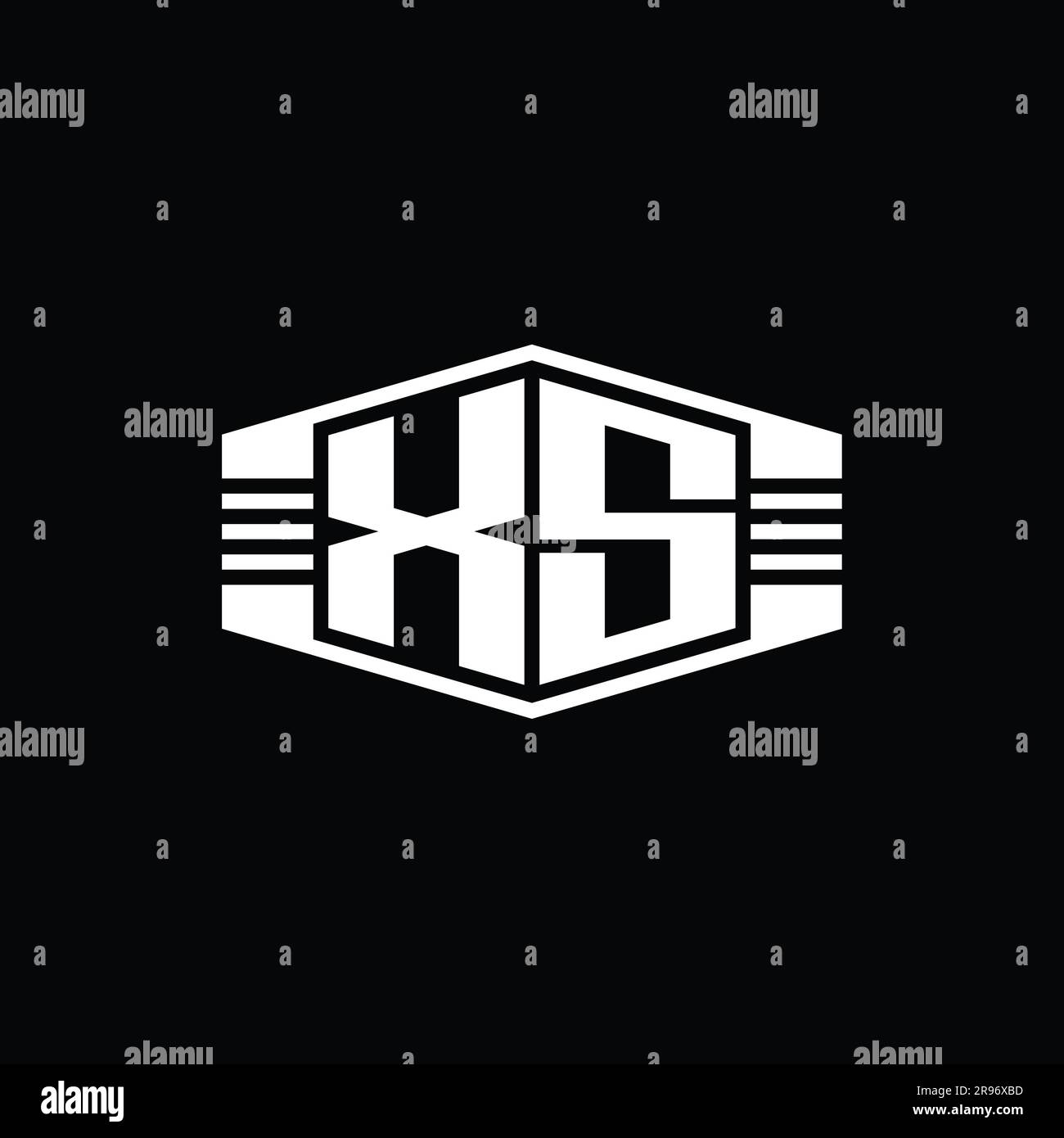 XS Letter Logo monogram hexagon emblem shape with stripes outline style ...