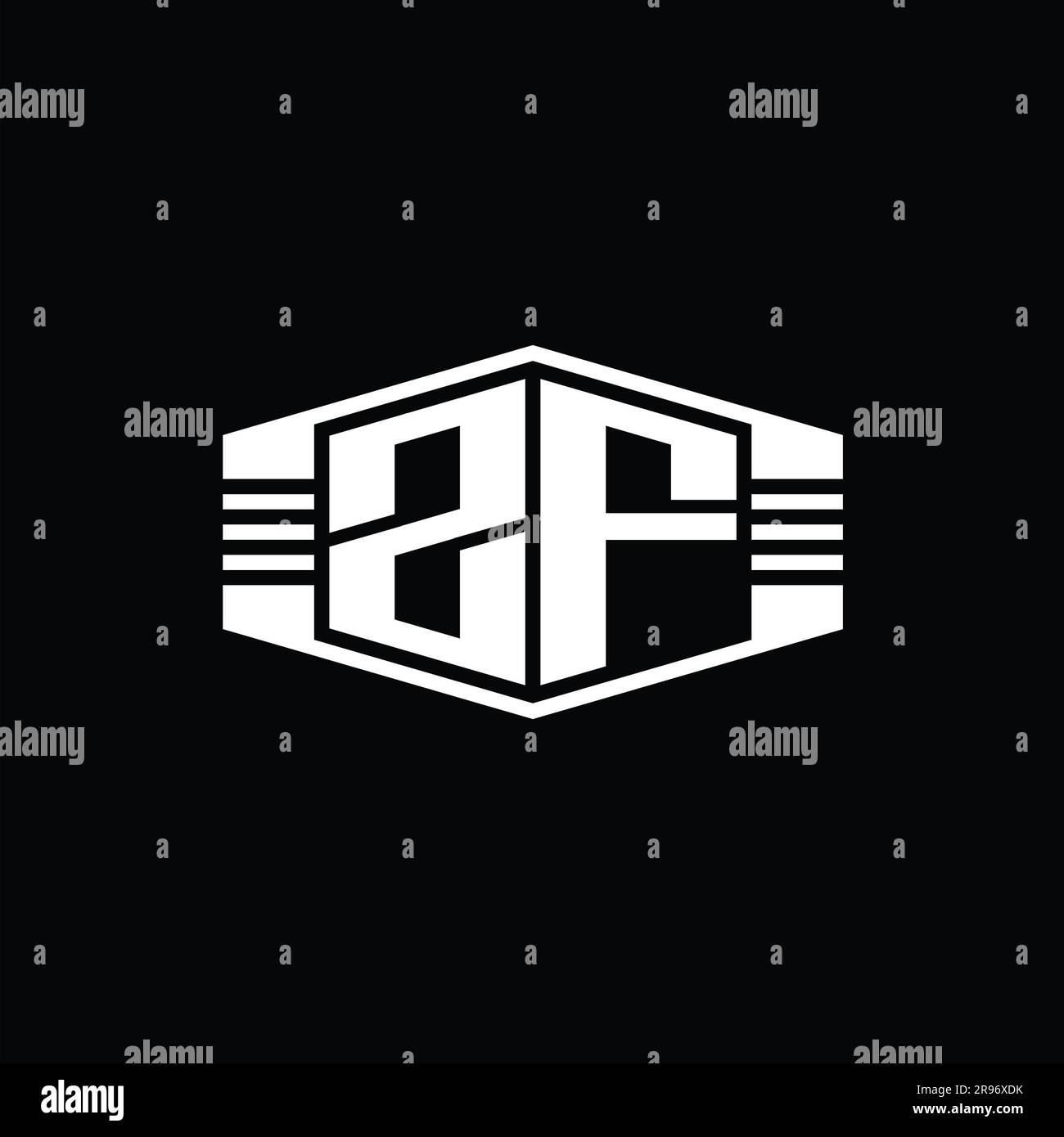 ZF Letter Logo monogram hexagon emblem shape with stripes outline style ...