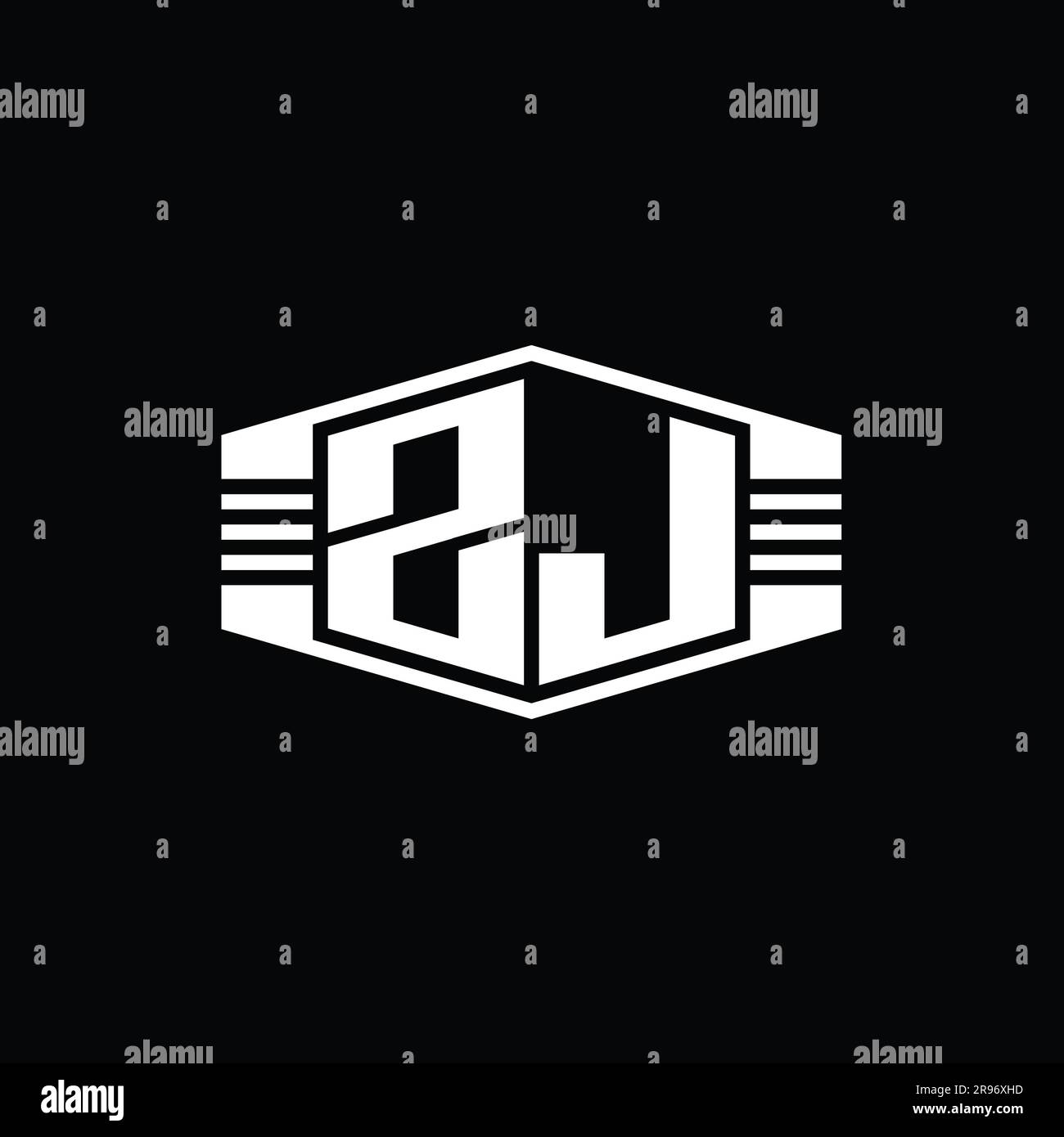 ZJ Letter Logo monogram hexagon emblem shape with stripes outline style ...