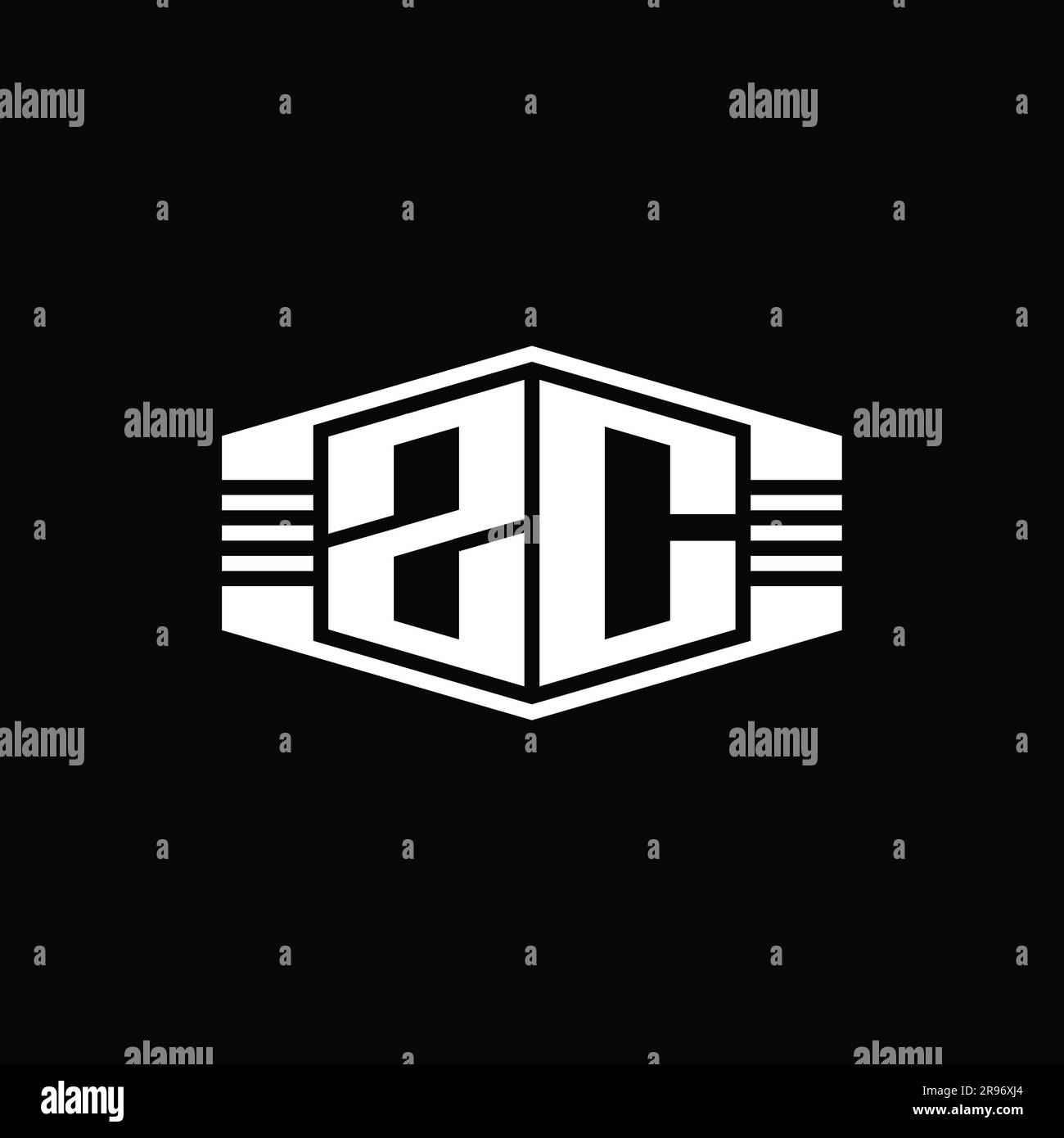 ZC Letter Logo monogram hexagon emblem shape with stripes outline style design template Stock ...