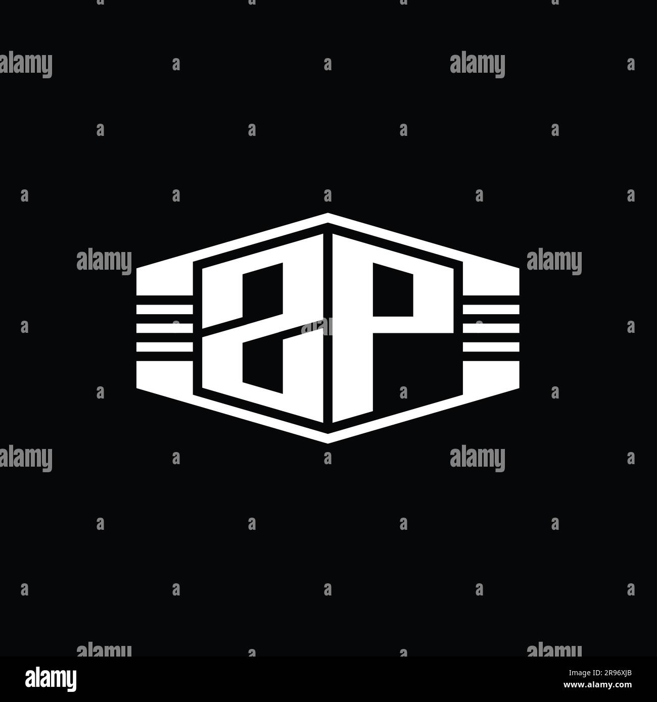 ZP Letter Logo monogram hexagon emblem shape with stripes outline style design template Stock ...