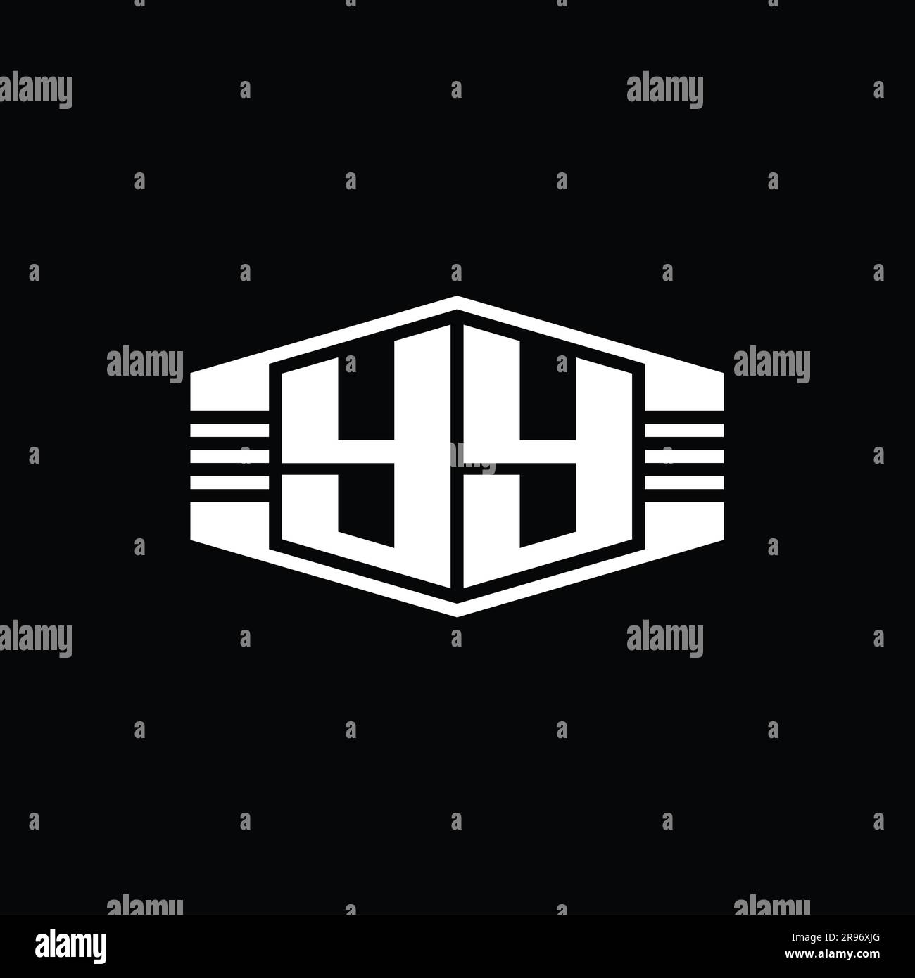YY Letter Logo monogram hexagon emblem shape with stripes outline style ...