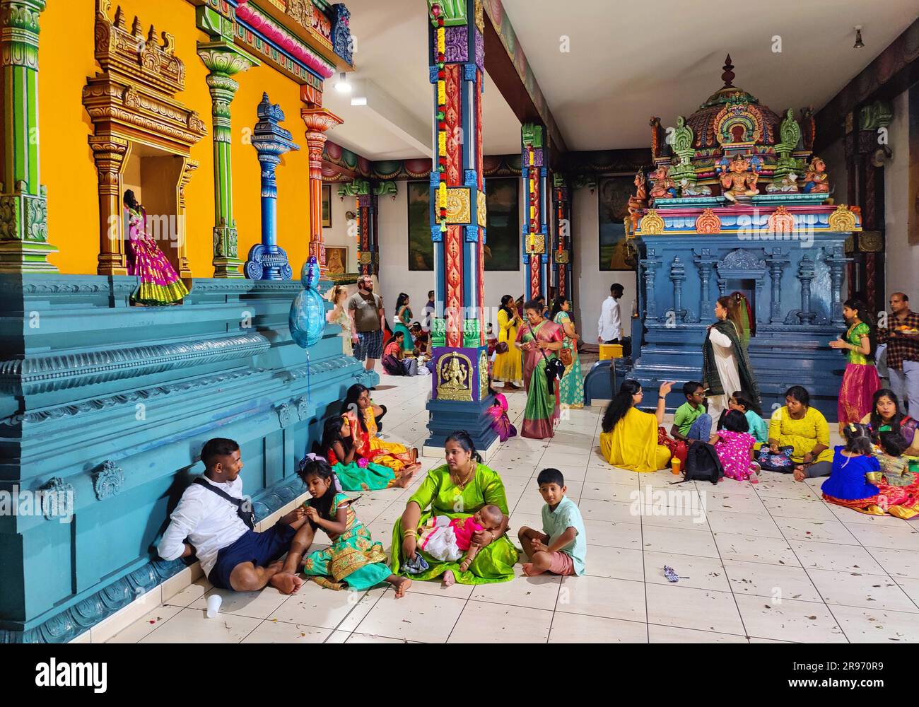 Hindu temple Sri Kamadchi Ampal, interior view at the temple festival ...