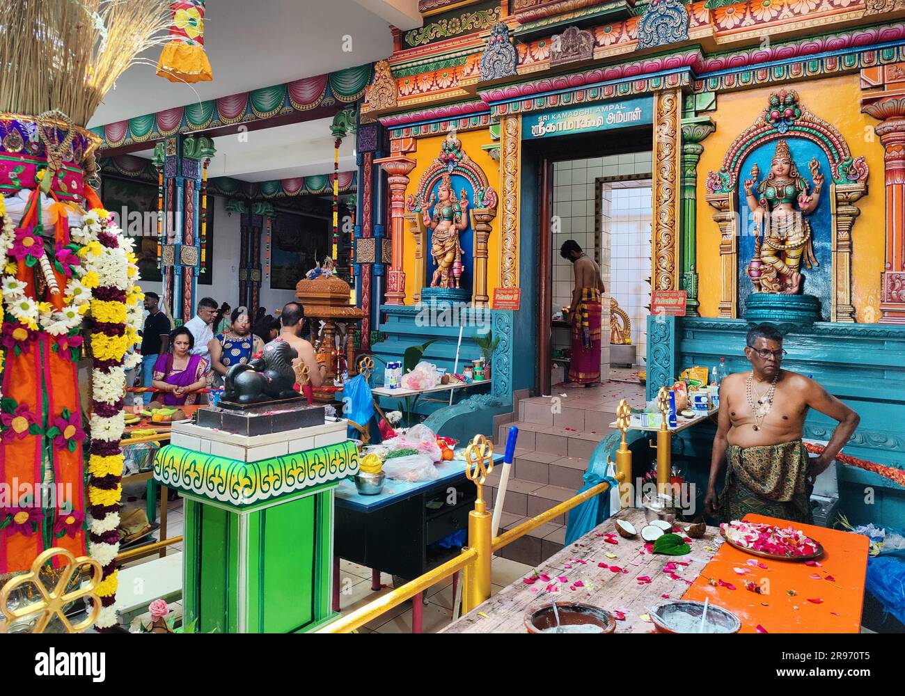 Hindu temple Sri Kamadchi Ampal, interior view at the temple festival ...