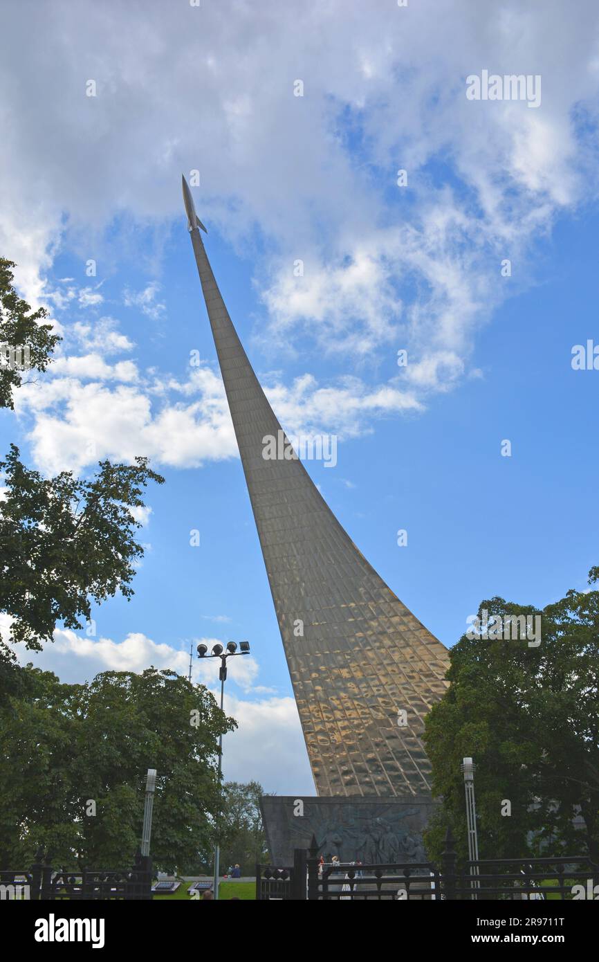 Monument dedicated to space flights. High stella with a rocket on top ...