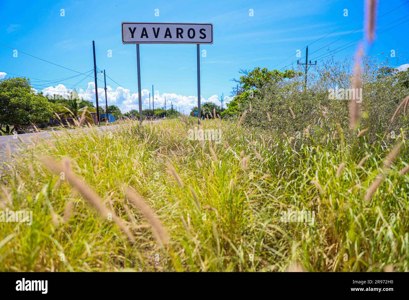 Nomenclature sign at the entrance to the town or port of Yavaros ...