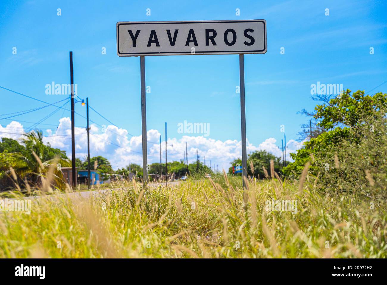Nomenclature sign at the entrance to the town or port of Yavaros ...