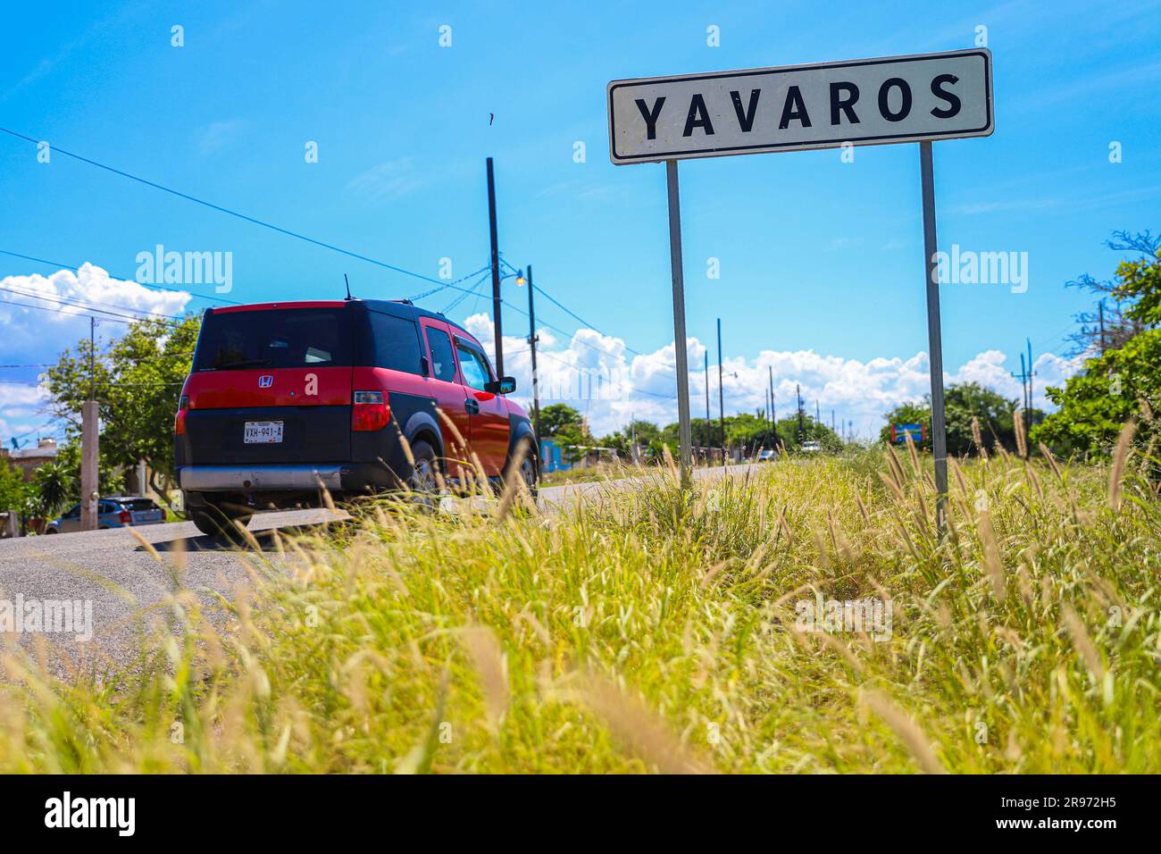 Nomenclature sign at the entrance to the town or port of Yavaros ...