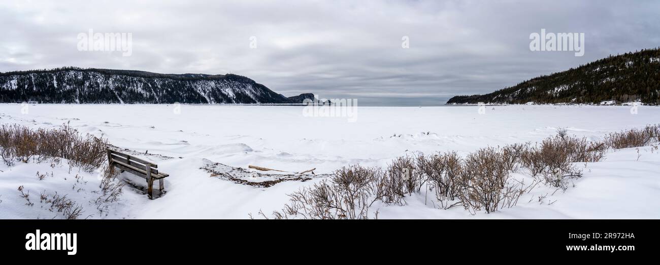 A panoramic view of a winter landscape along the shores of the St ...