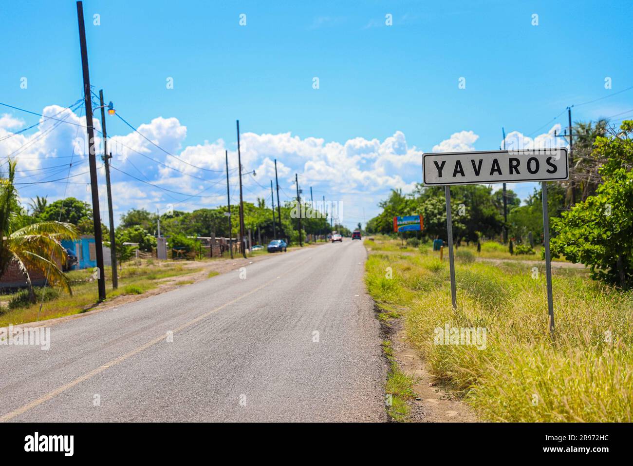 Nomenclature sign at the entrance to the town or port of Yavaros ...