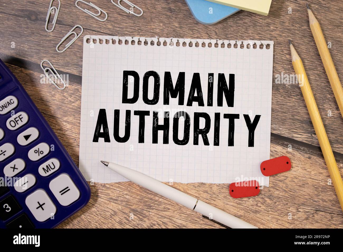Notepad with text domain authority. Diagram, red notepad and white ...