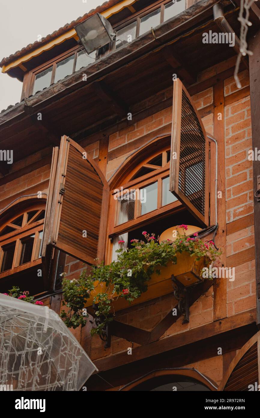wooden window with european style Stock Photo - Alamy