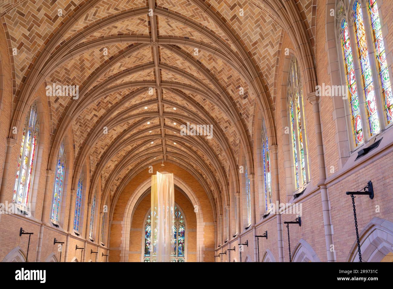 vaulted ceiling and arched windows of landmark episcopal cathedral ...