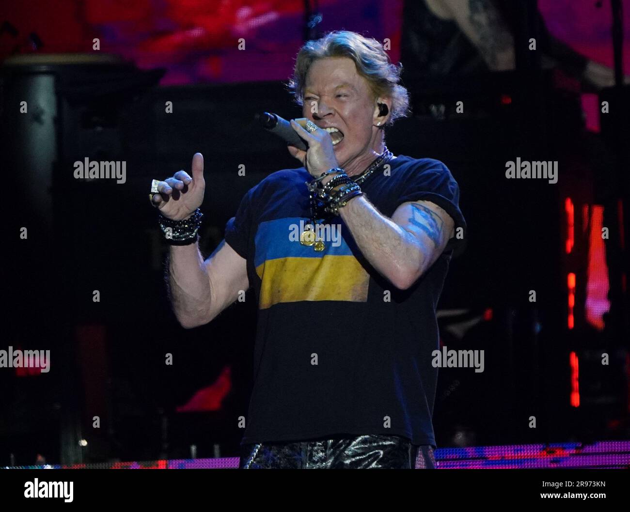 Axl Rose of Guns N' Roses performing on the Pyramid Stage at the ...