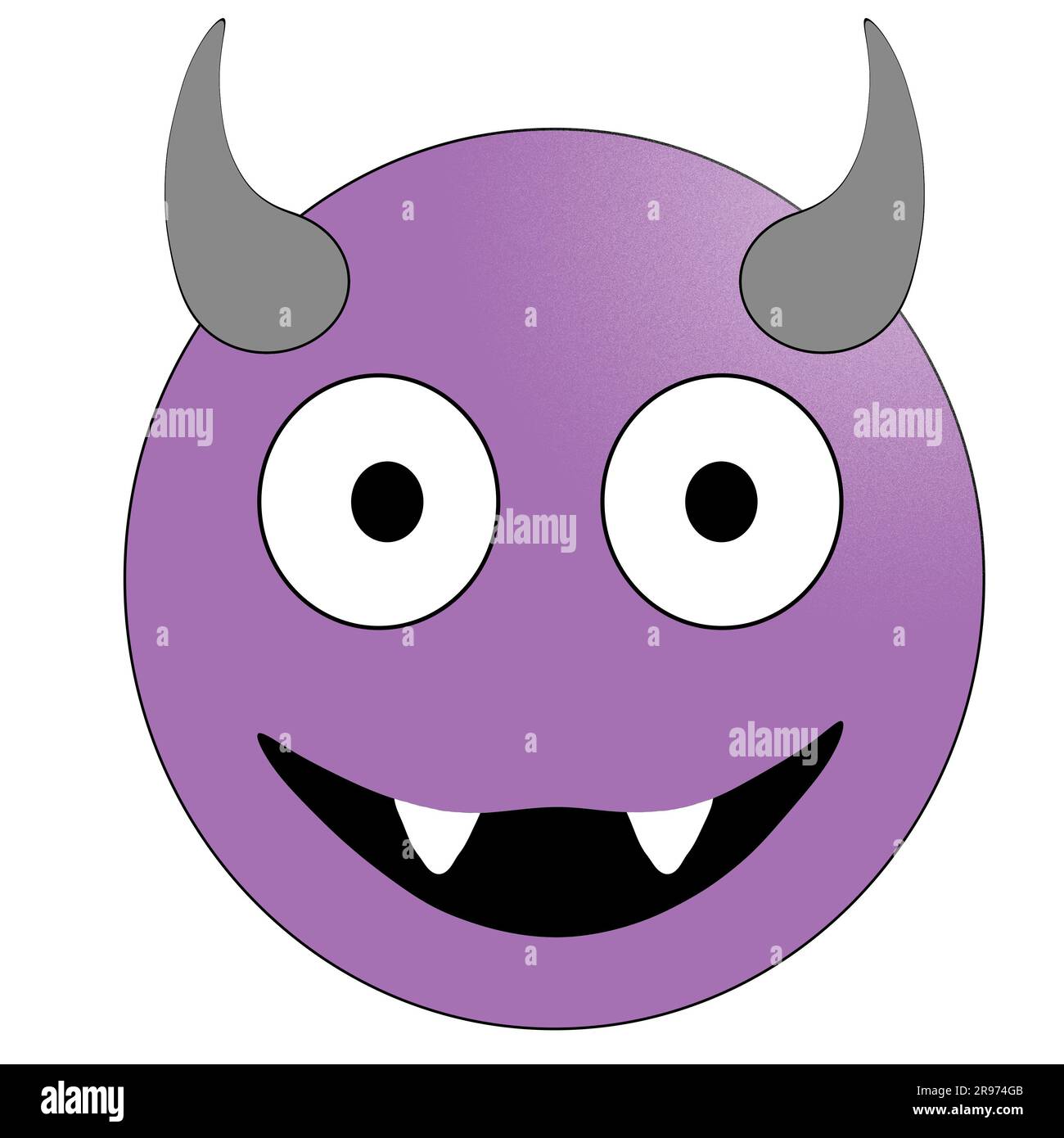 Smiling face with horns. Violet devilish smiley. isolated on white ...