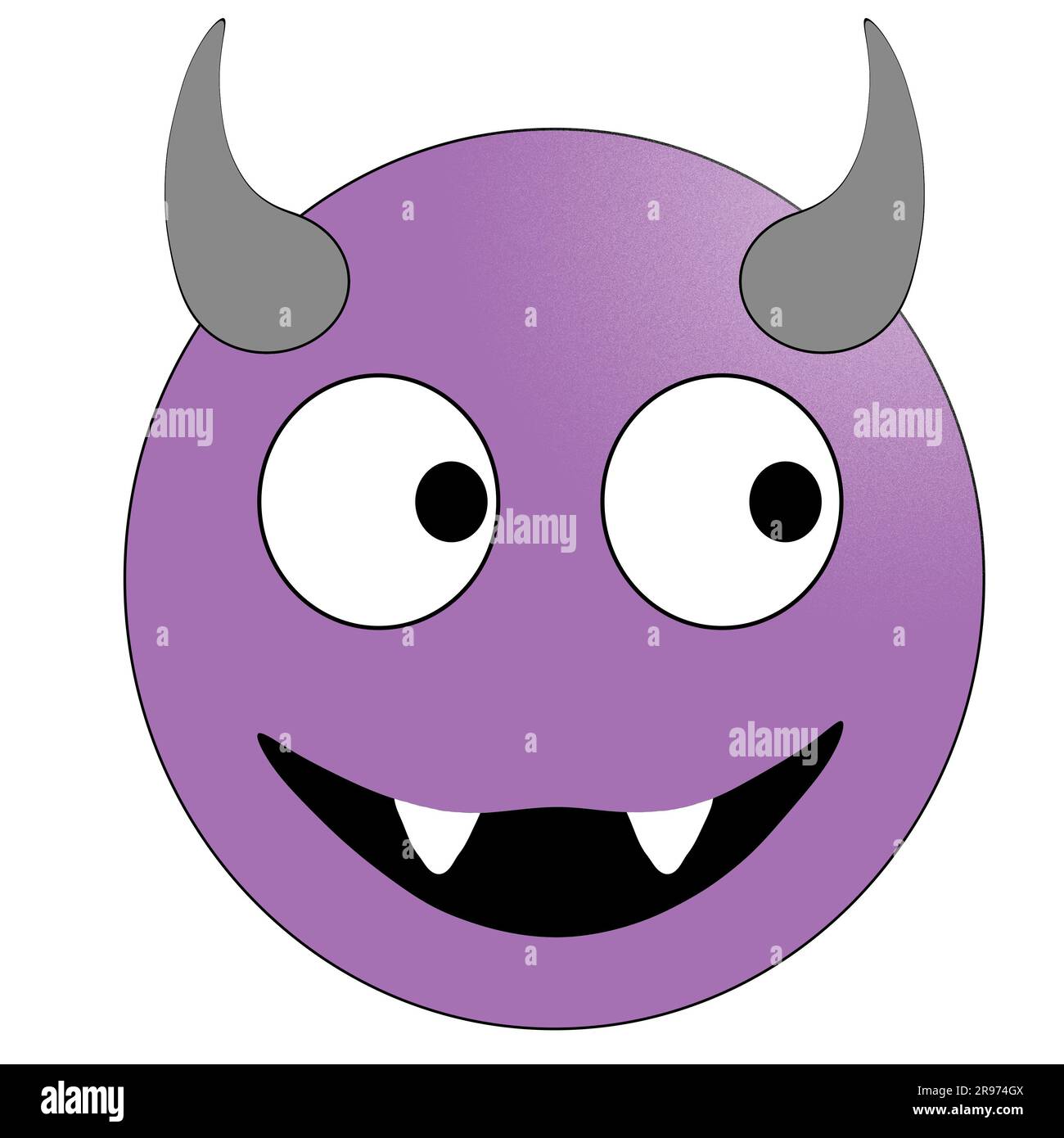 Smiling face with horns. Violet devilish smiley. isolated on white ...