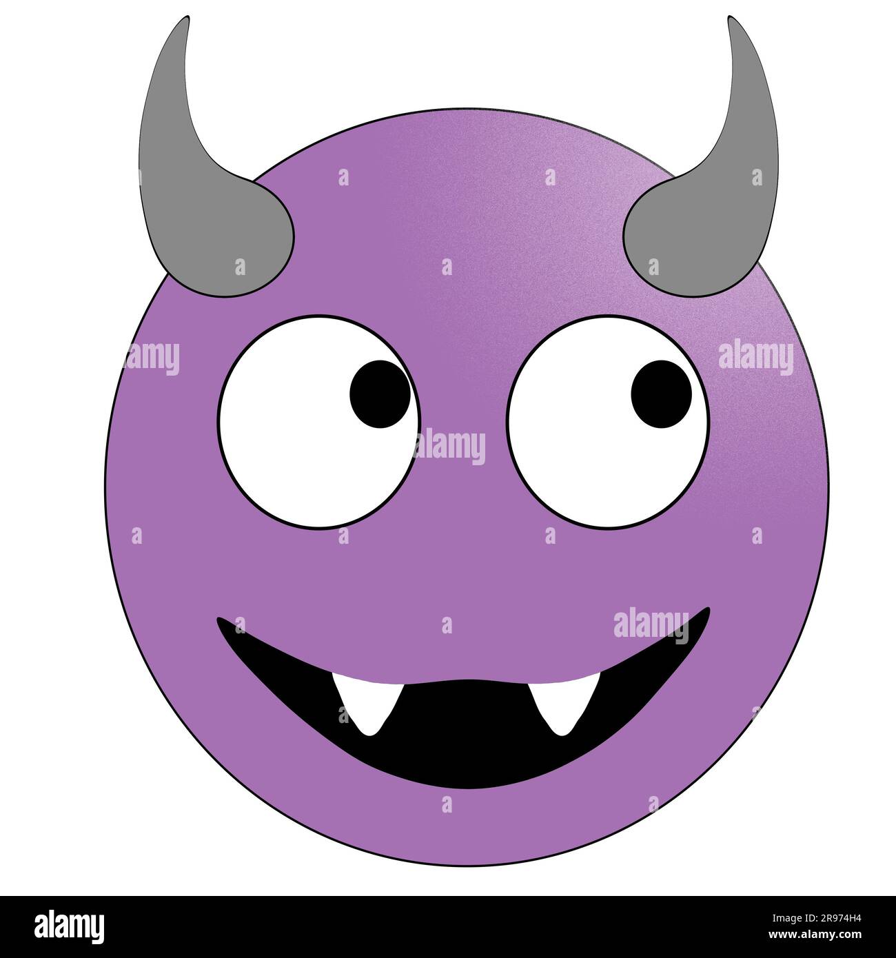 Smiling face with horns. Violet devilish smiley. isolated on white ...