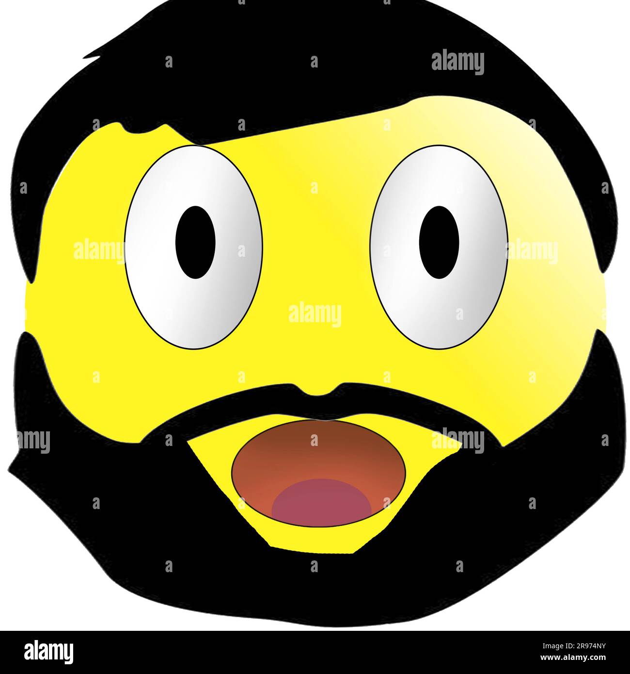 Yellow smiling emoticon with black beard isolate on white background ...