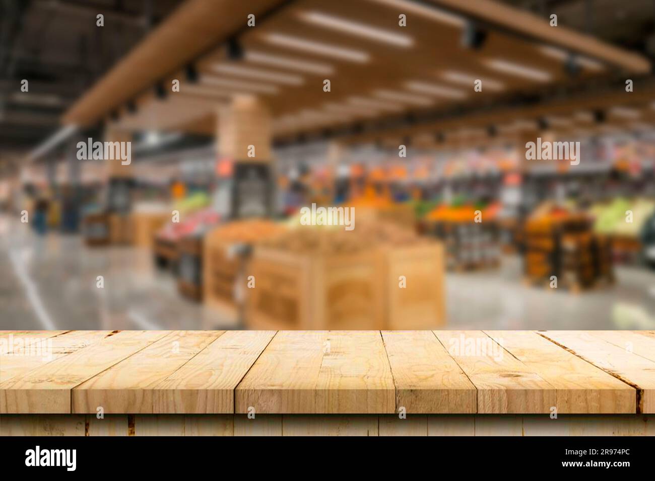 Tabletop counter with Blur Shelf display on retail food store ...
