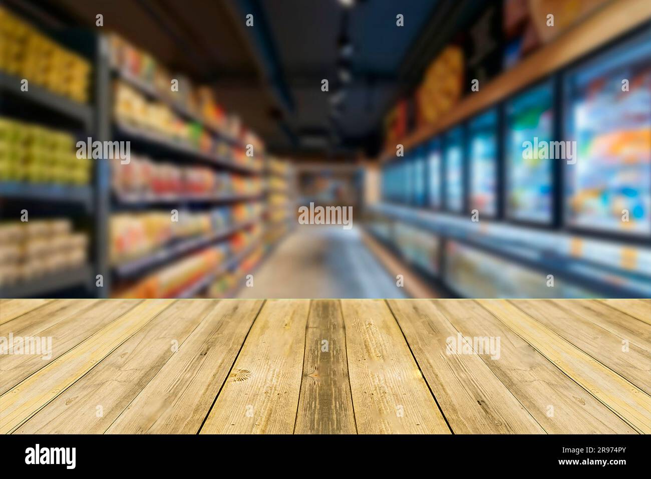 Tabletop counter with Blur Shelf display on retail food store ...