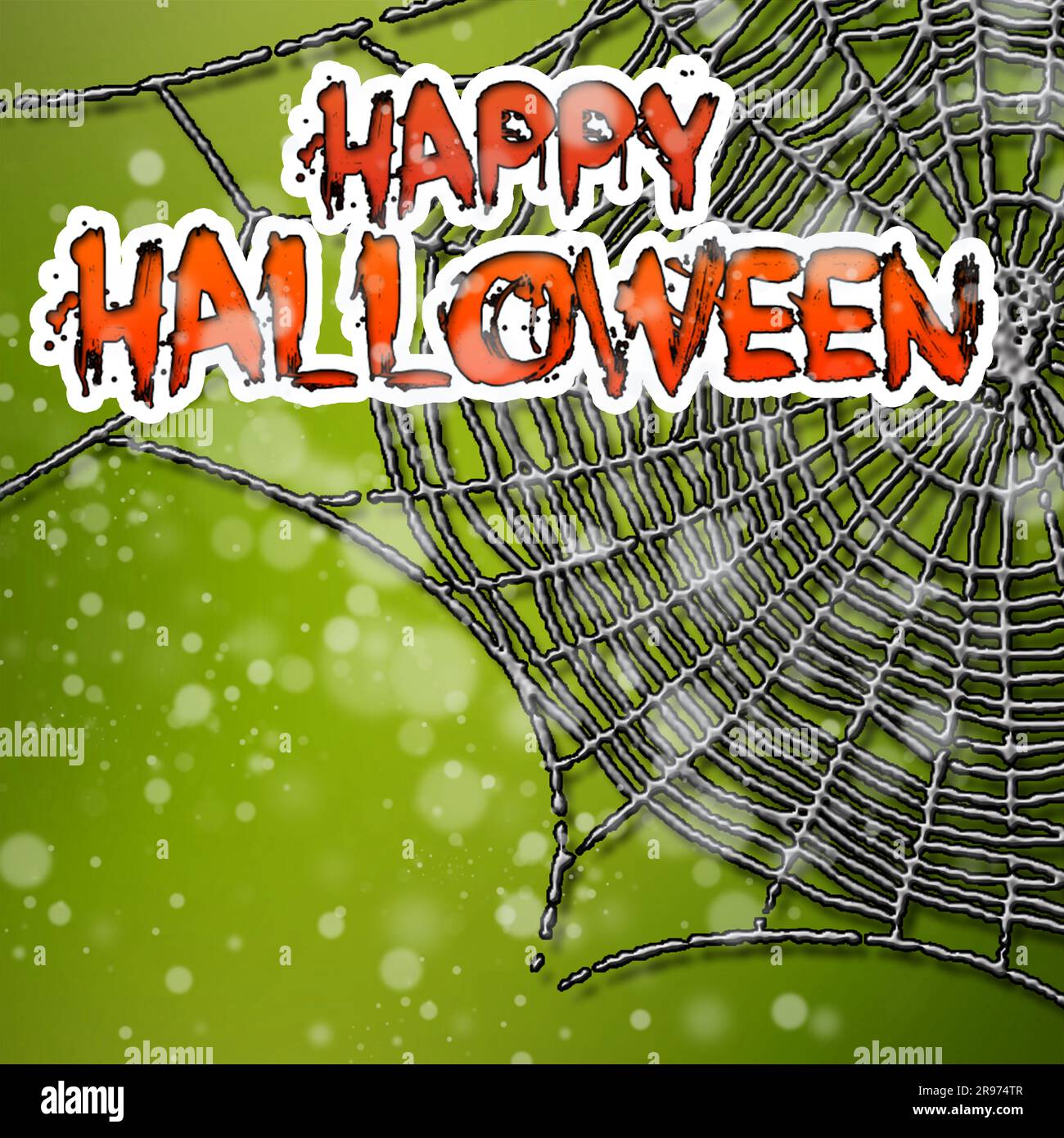 Happy Halloween Text Banner, black silhouette, and spider web on a ...