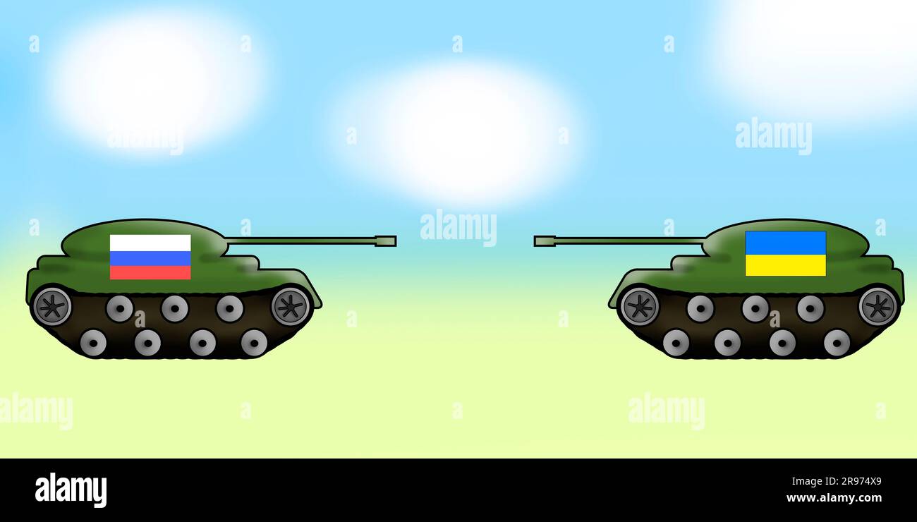 The concept of the conflict of countries: A military tank with the ...