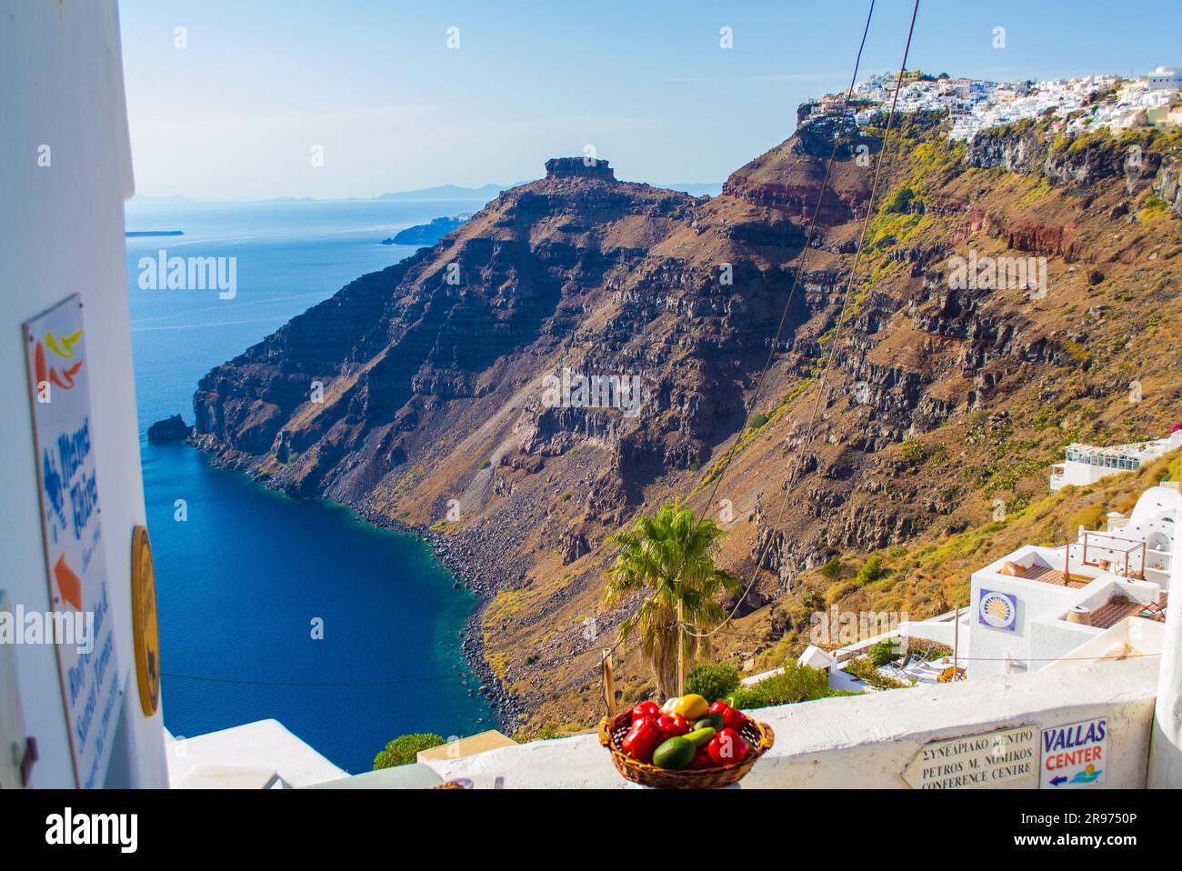 Spectacular view of Santorini Caldera wall seen from the cliff top ...