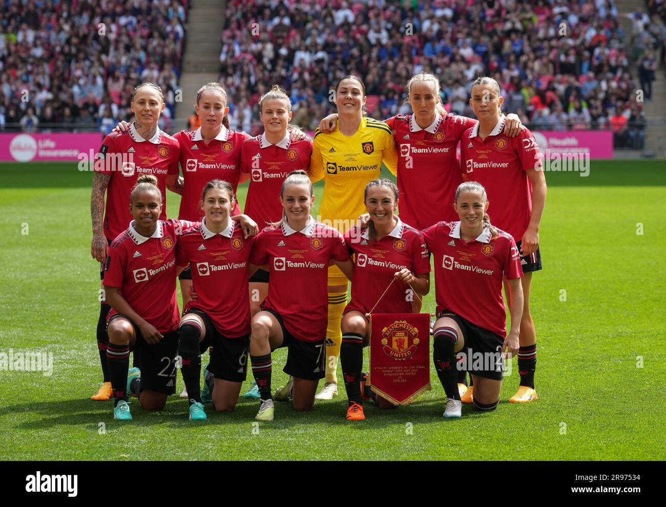 Man Utd women pre match team photo (back row l-r) Leah Galton, Maya Le ...