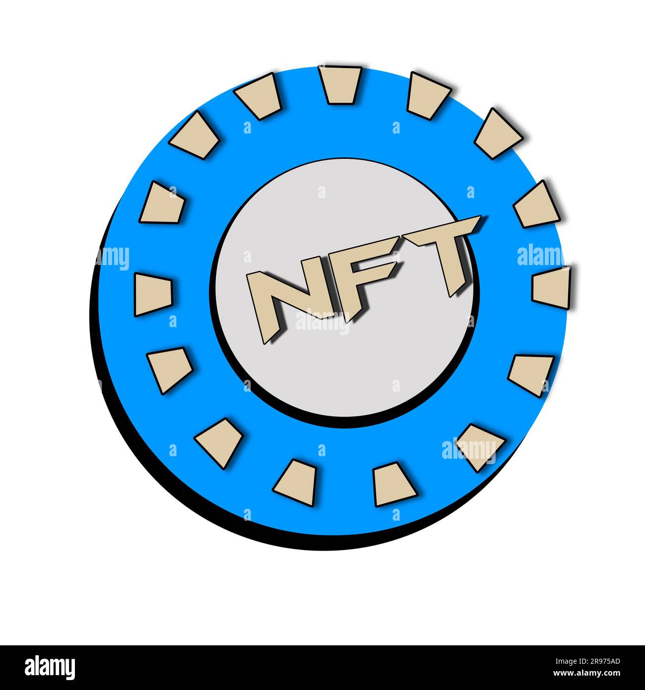 Non-fungible token. Blue color token concept. 3d illustration isolate ...