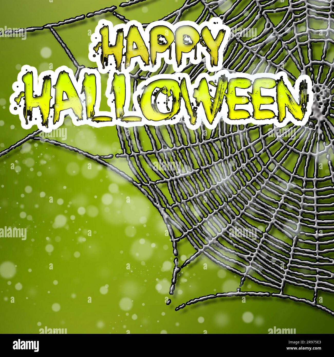 landscape halloween background with cobwebs and inscription with green ...