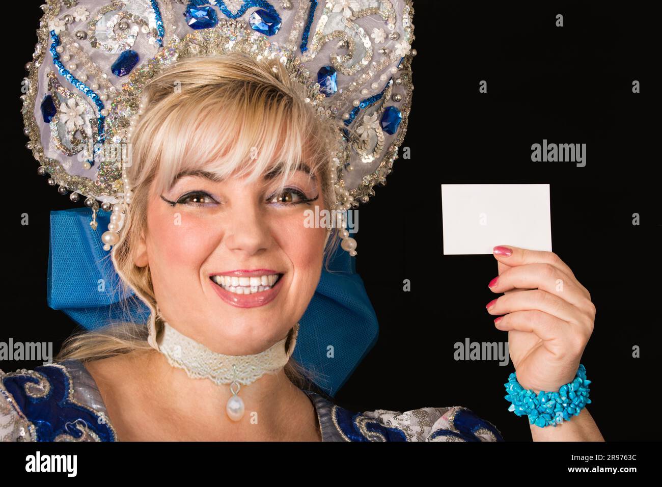 smiling girl dressing in traditional russian christmas costume of ...