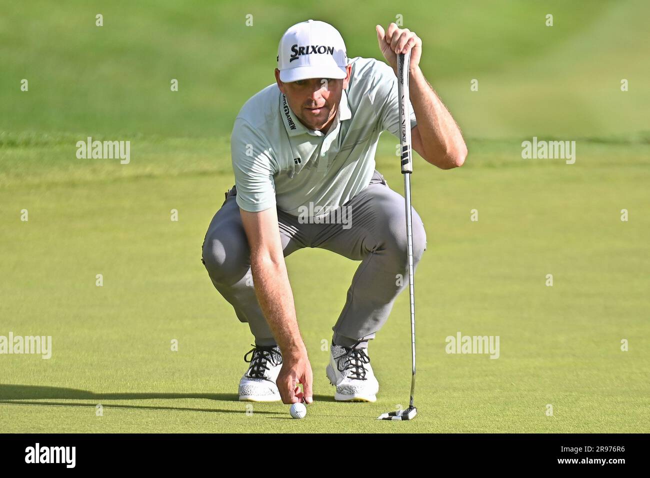 Saturday June 24, 2023: Keegan Bradley looks over a putt during the 3rd ...