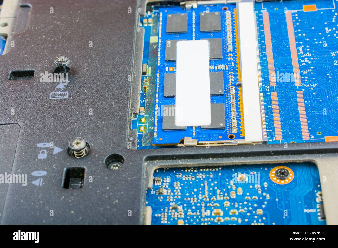 cyber data attack concept : broken laptop ,crash motherboard ,memory ...