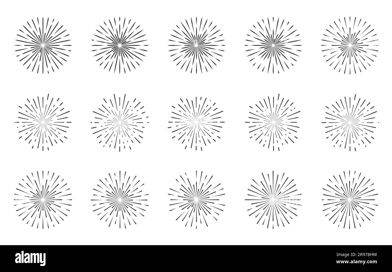 Vintage sunburst collection. Radial sunset beams isolated on white ...