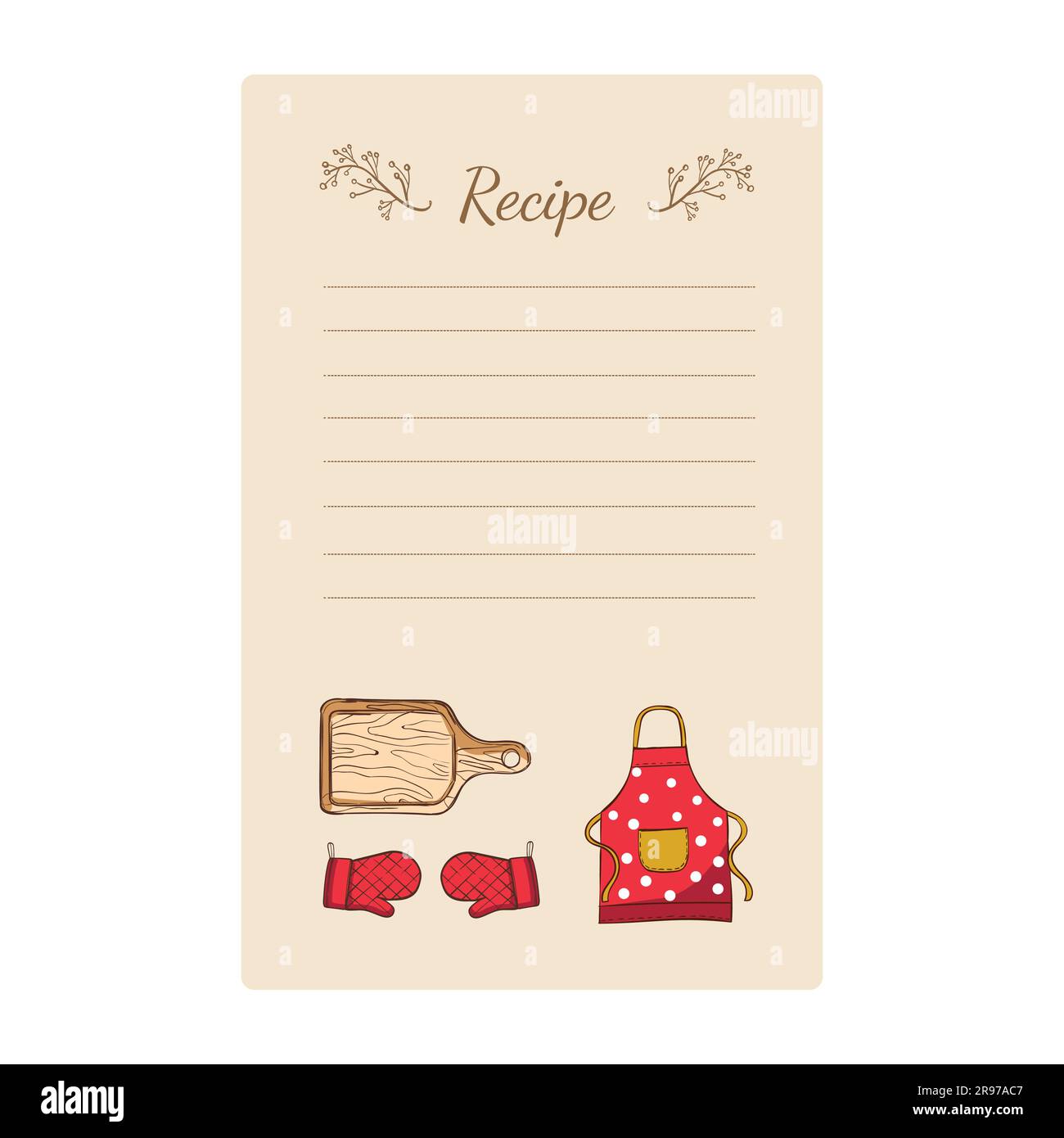 Recipe card with kitchen utensils. Hand drawn vector illustration Stock ...