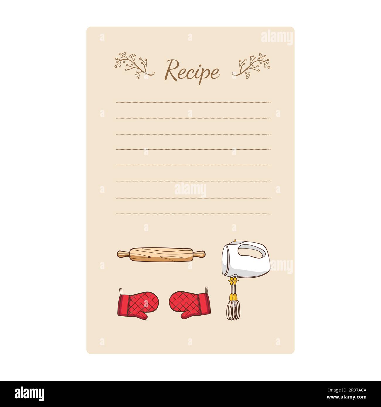 Recipe card template with hand drawn kitchen utensils. Vector ...