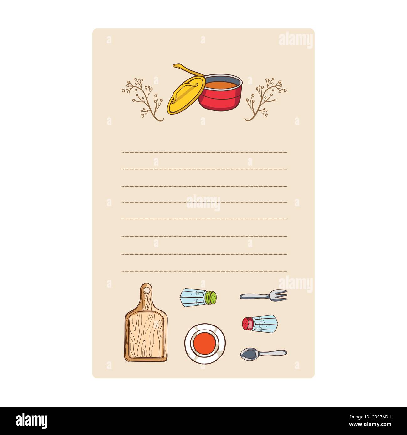 Recipe card with kitchen utensils. Hand drawn vector illustration Stock ...