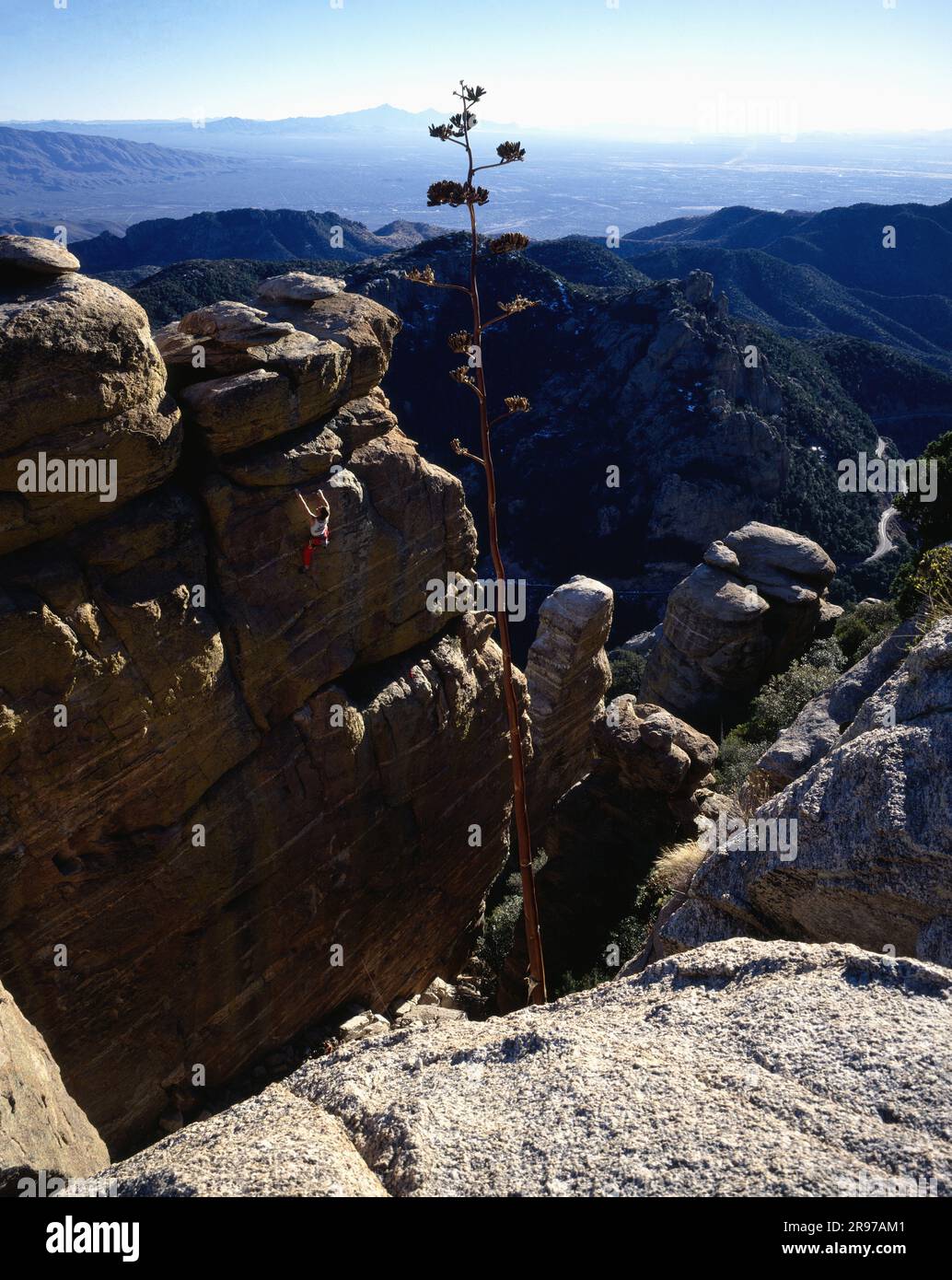 Adult male rock climber ascends a granite face in the Santa Catalina ...