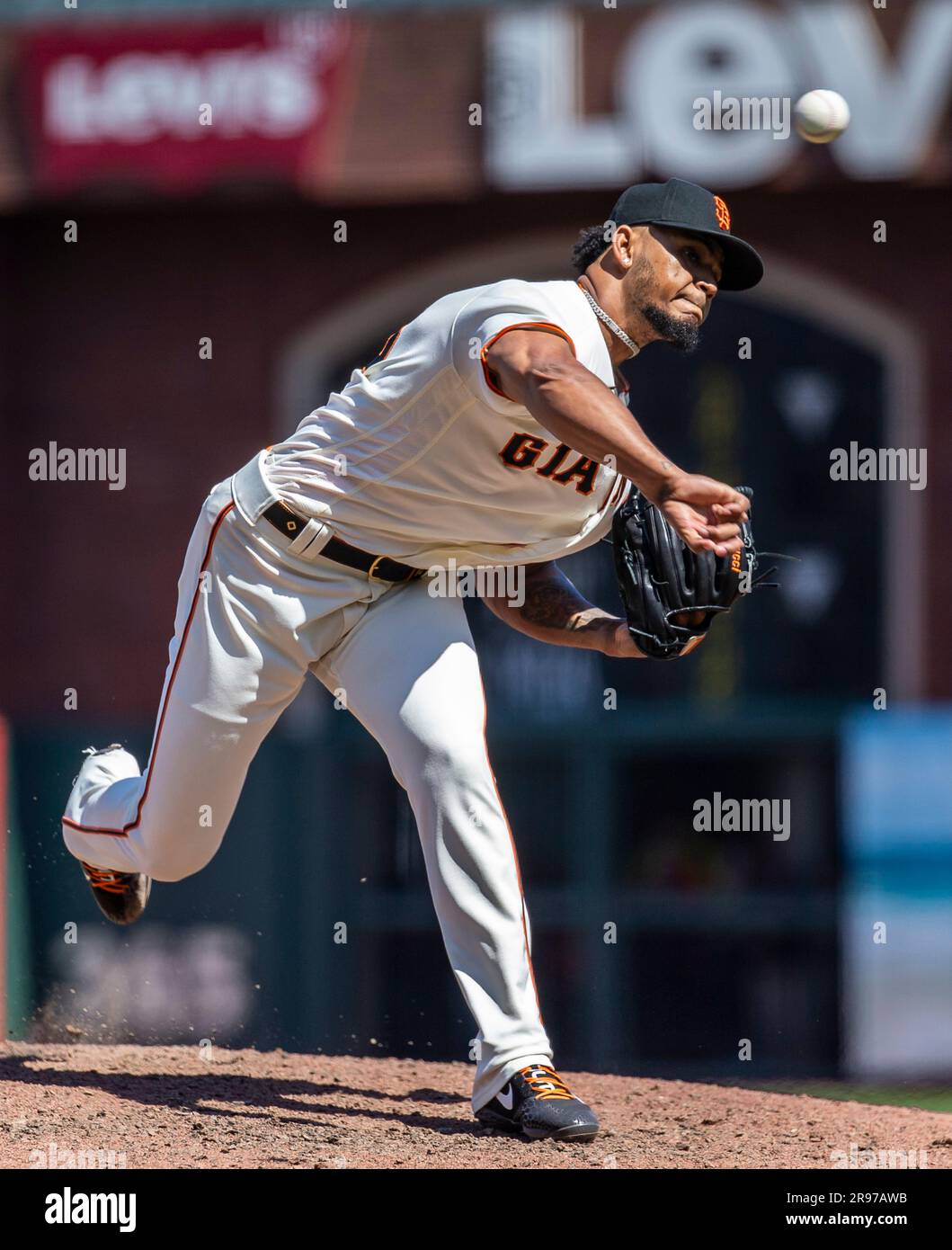 June 24 2023 San Francisco CA, U.S.A. San Francisco relief pitcher Camilo Doval (75)on the mound ...