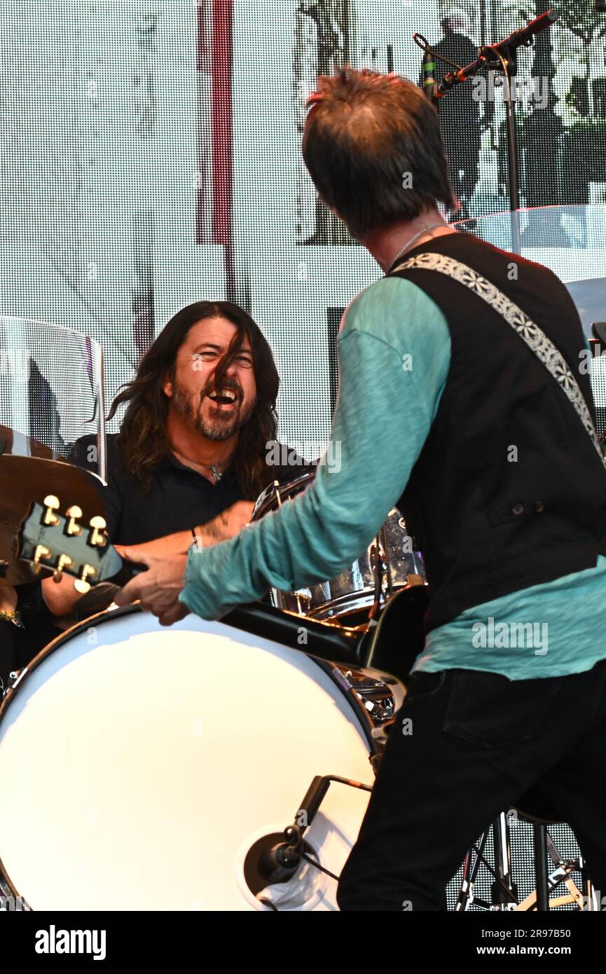 Somerset, UK. 24 June 2023. Dave Grohl performing with The Pretenders ...