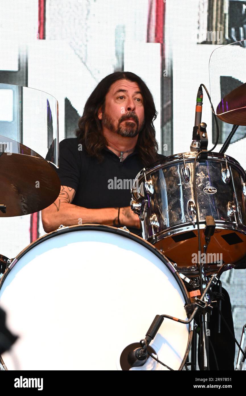 Somerset, UK. 24 June 2023. Dave Grohl performing with The Pretenders ...